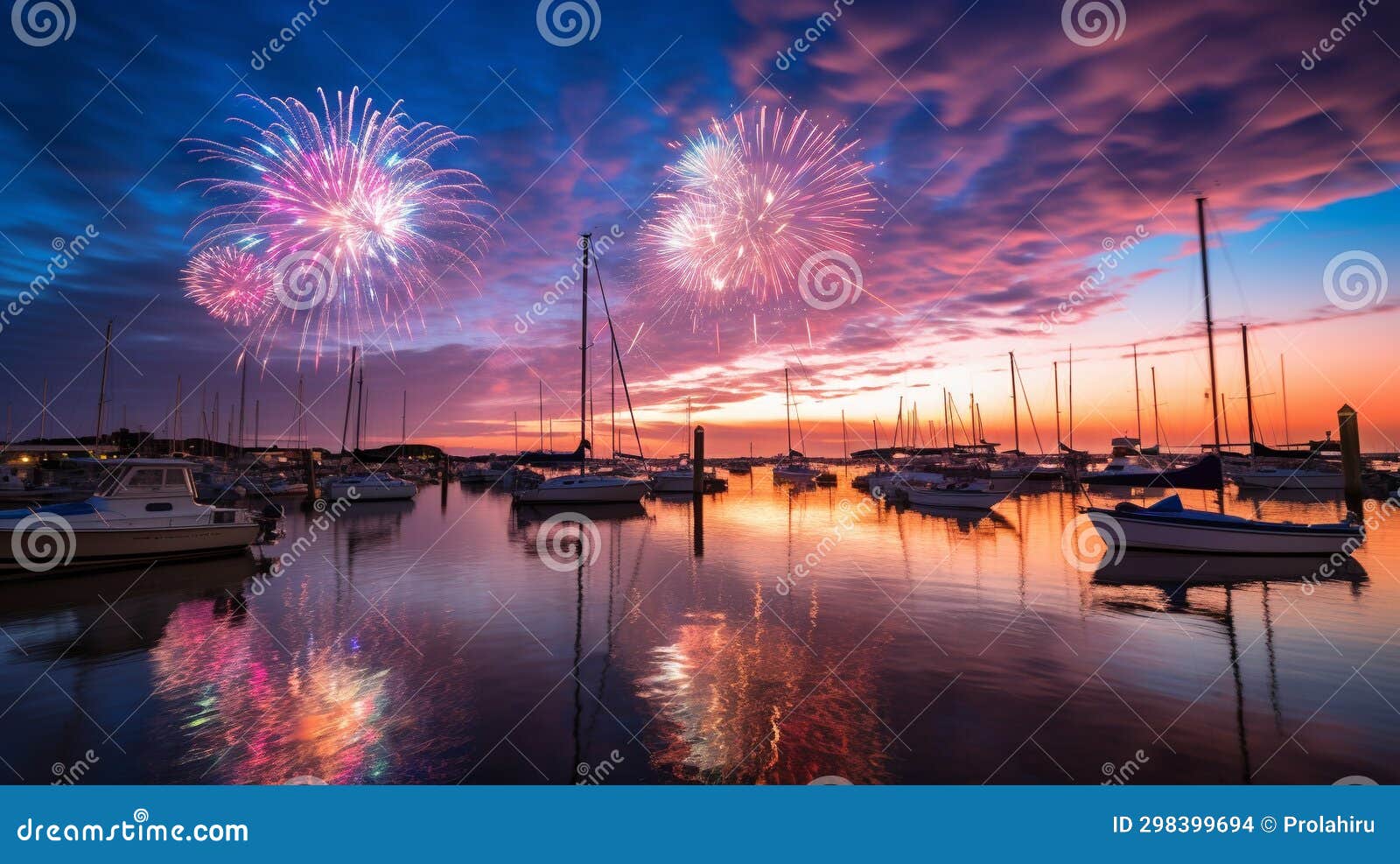 Fireworks Over the Harbor stock photo. Image of sparkling - 298399694