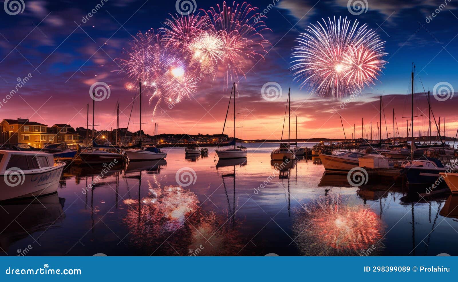 Fireworks Over the Harbor stock image. Image of spectacle - 298399089