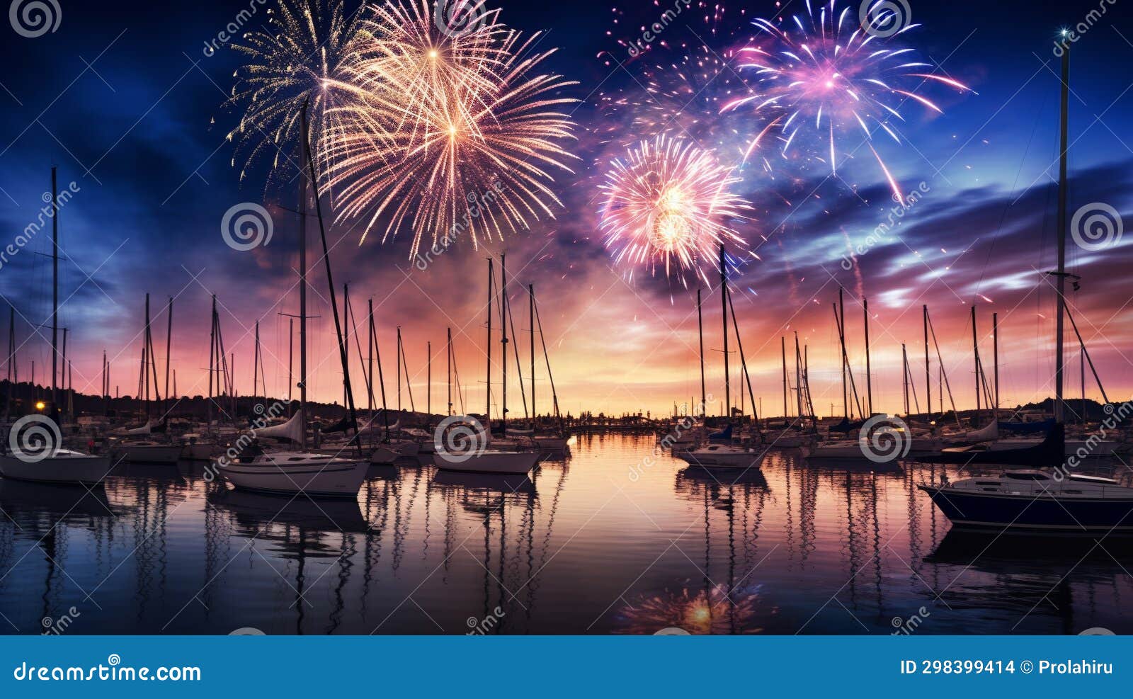 Fireworks Over the Harbor stock photo. Image of show - 298399414