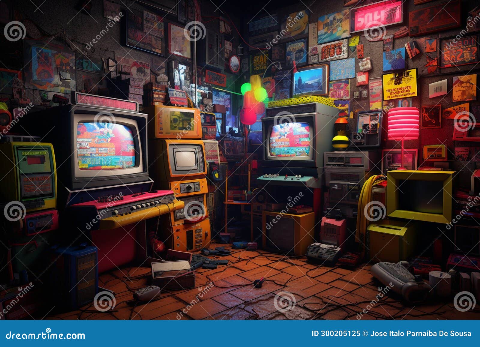 Experience the Nostalgia of a Retro Gamers Setup Stock Illustration ...