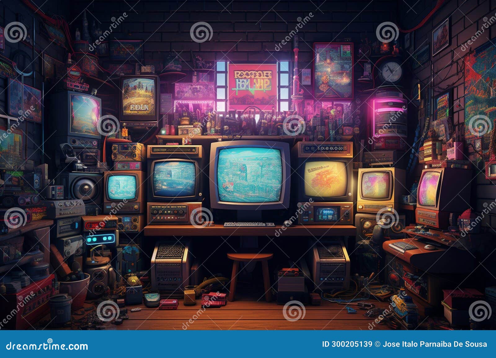 Experience the Nostalgia of a Retro Gamers Setup Stock Illustration ...