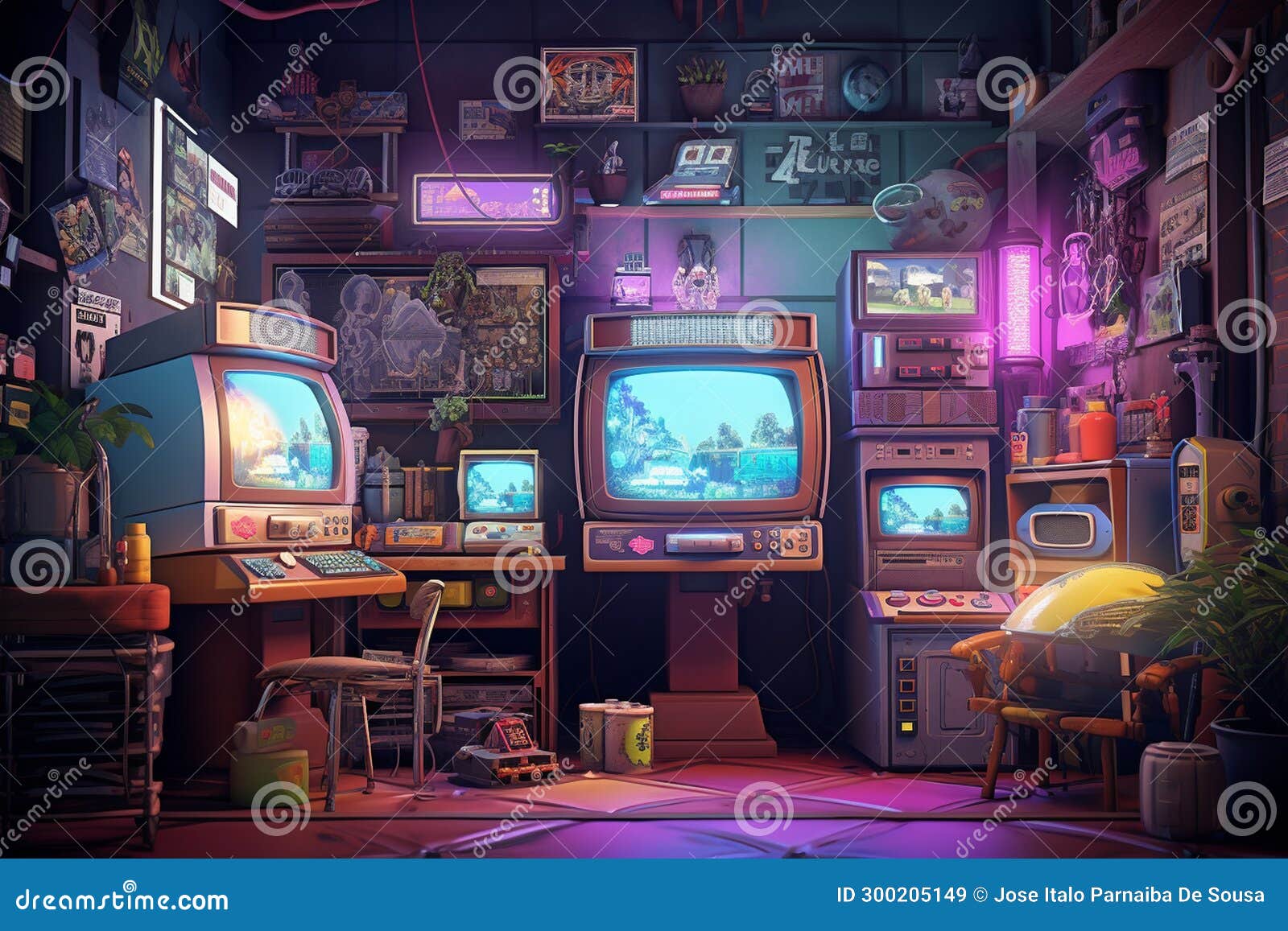 Experience the Nostalgia of a Retro Gamers Setup Stock Illustration ...