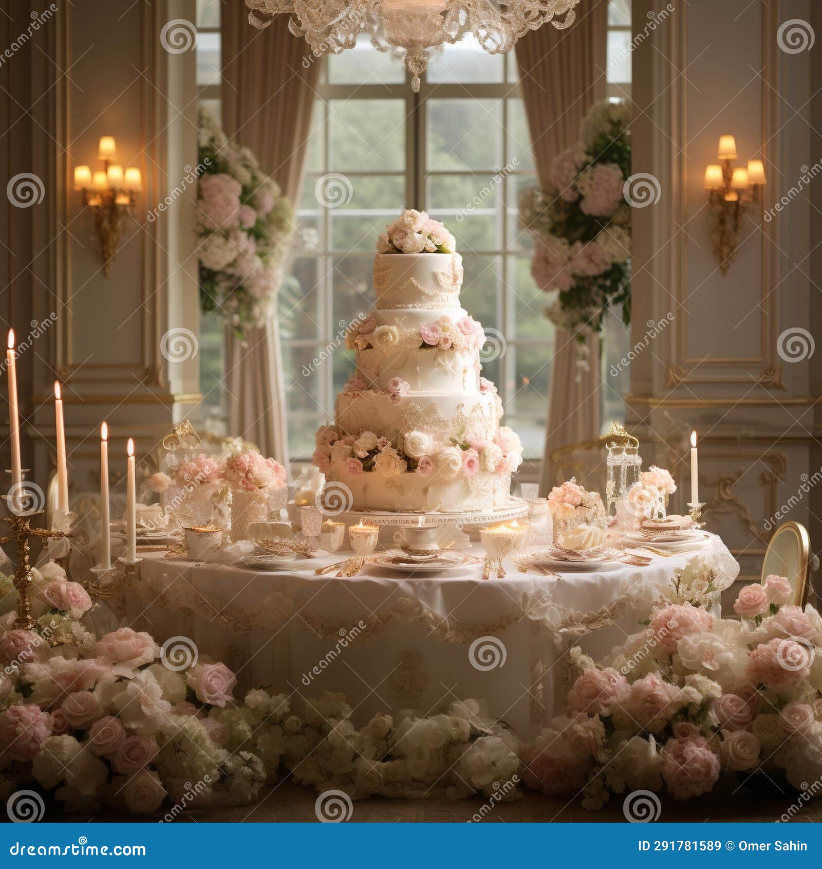 Grand Dining Table with Exquisite Cake As Centerpiece Stock Image ...
