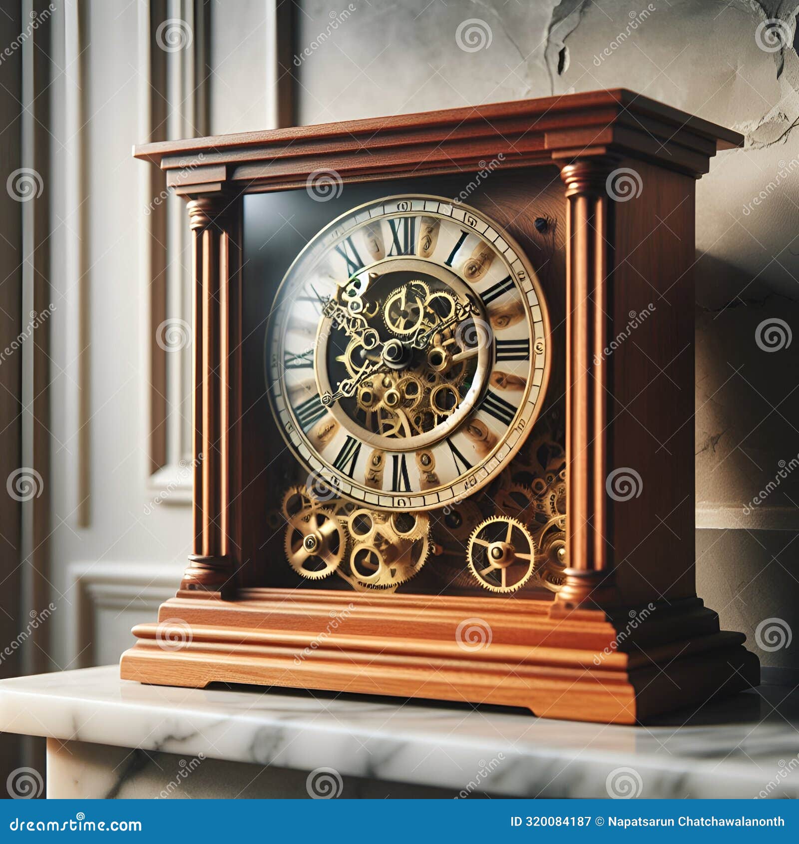 Refined Sophistication: Table Clock and Marble Shelf Duo. Stock ...
