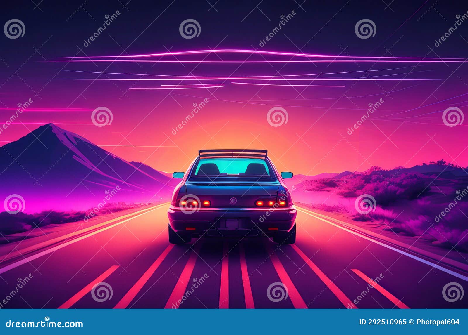 Experience the Retro Vibes Car Driving at Night. Stock Illustration ...