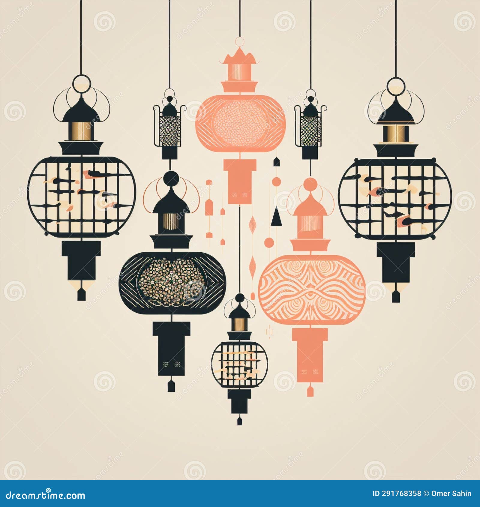 Abstract Illustration of Decorative Lanterns in a Minimalist Style ...