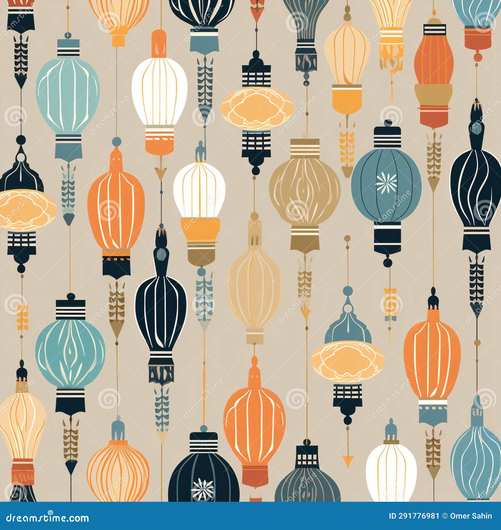 Abstract Illustration of Decorative Lanterns in a Minimalist Style ...
