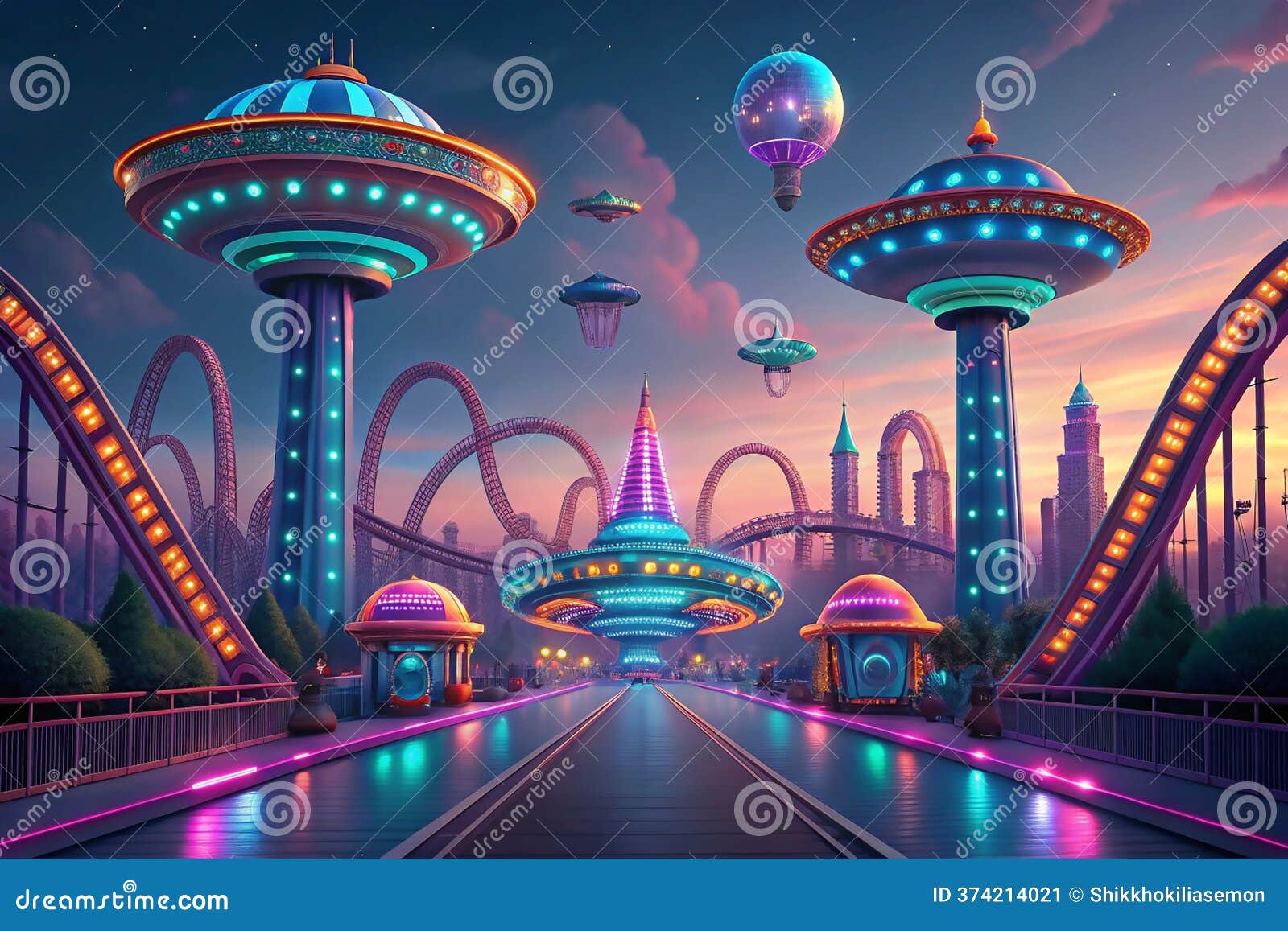 Futuristic Amusement Park. Neural Network AI Generated Stock Image ...
