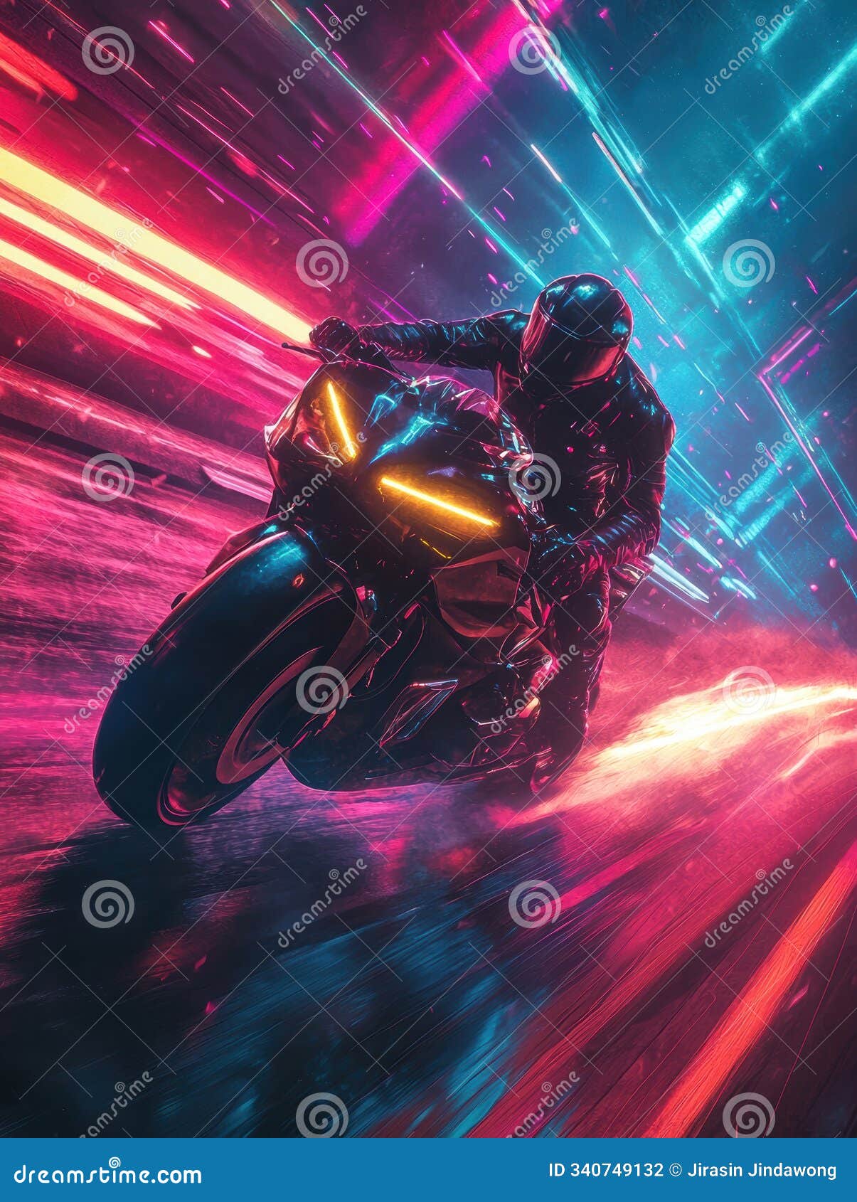 Neon Motorcycle Racing in Synthwave Style Stock Illustration ...