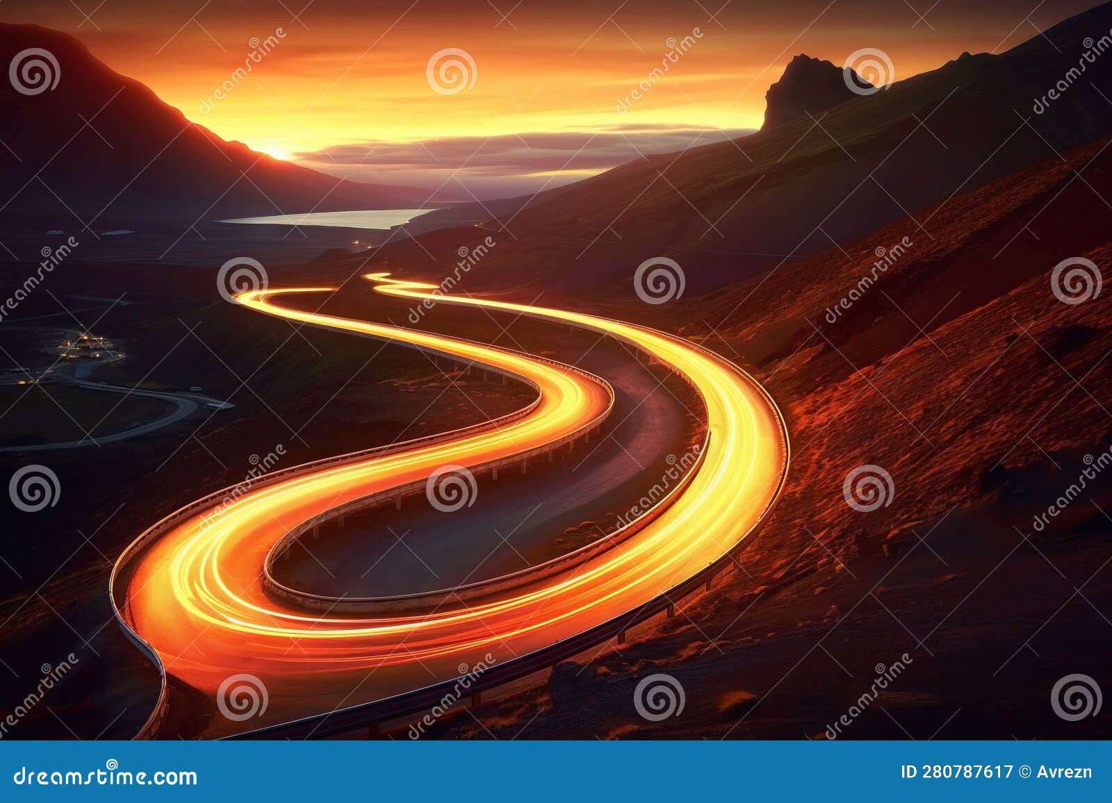 Journey through a Blurry Mountain Road, Bold Colors, Dynamic Lines ...