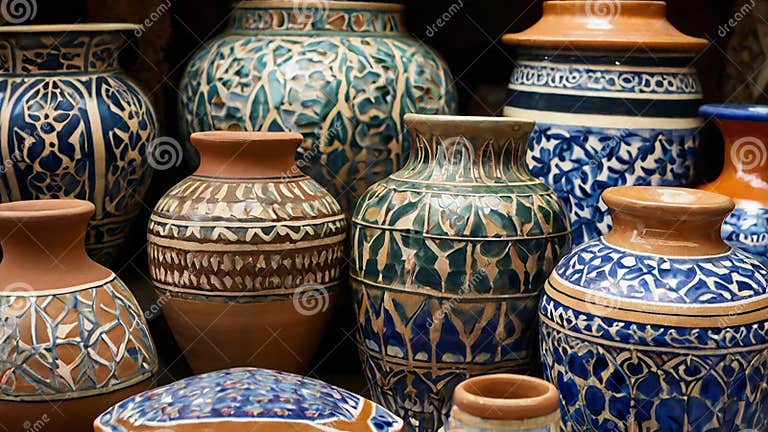 Decorative Pottery Various Textures and Patterns Stock Illustration ...