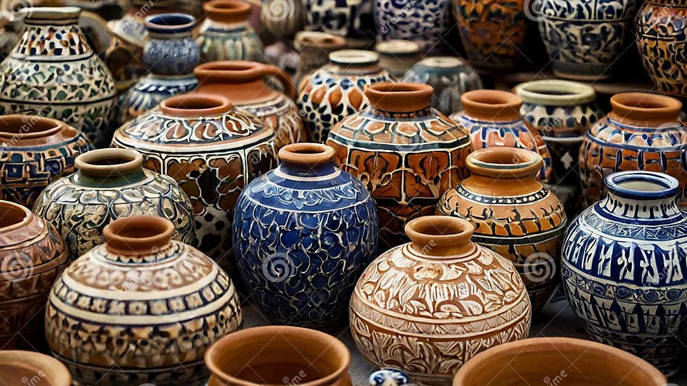 Decorative Pottery Various Textures and Patterns Stock Illustration ...