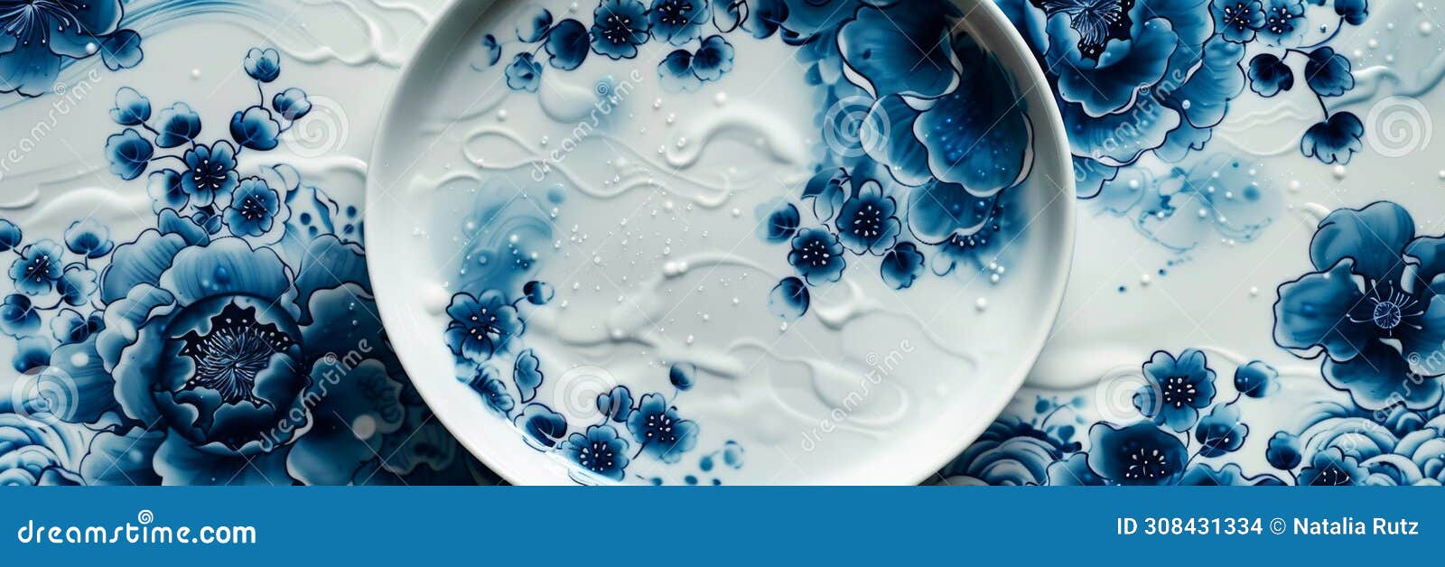 A Top View of Elegant Blue and White Porcelain Tableware Stock Photo ...