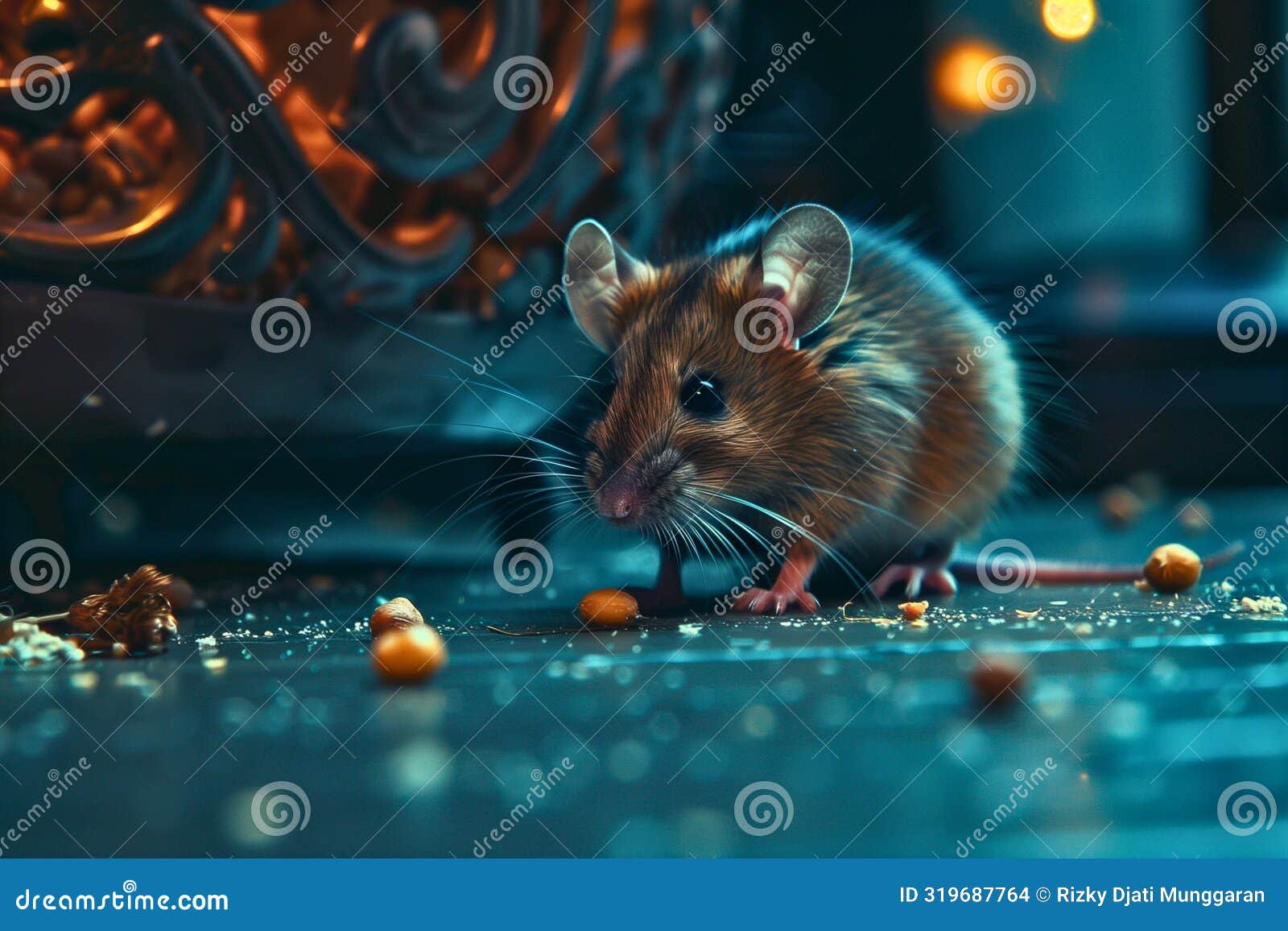 Small Mouse Timidly Exploring a Dark Kitchen Stock Illustration ...