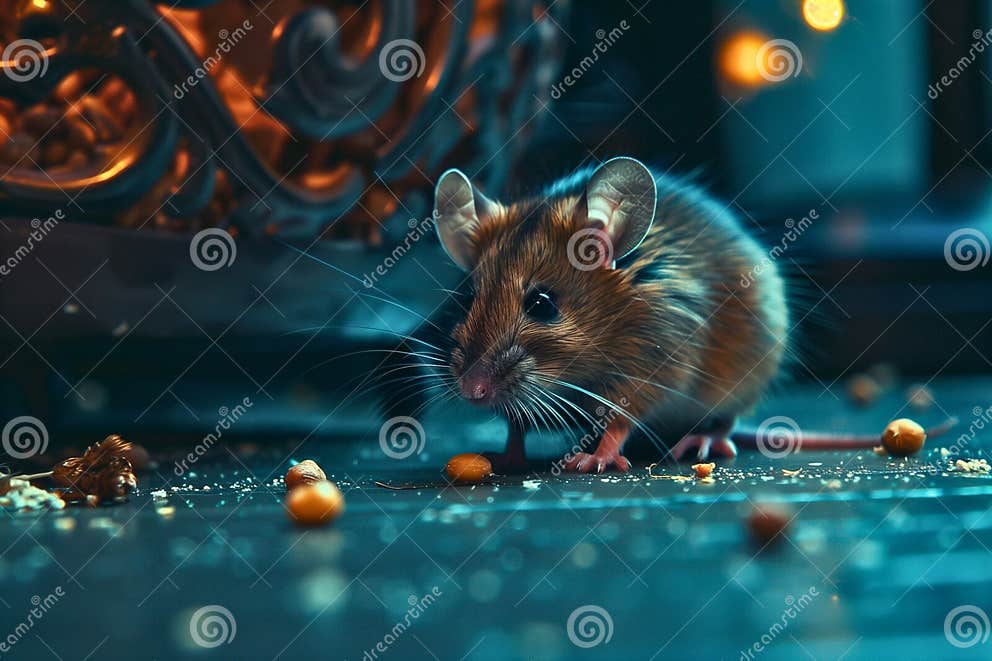 Small Mouse Timidly Exploring a Dark Kitchen Stock Illustration ...