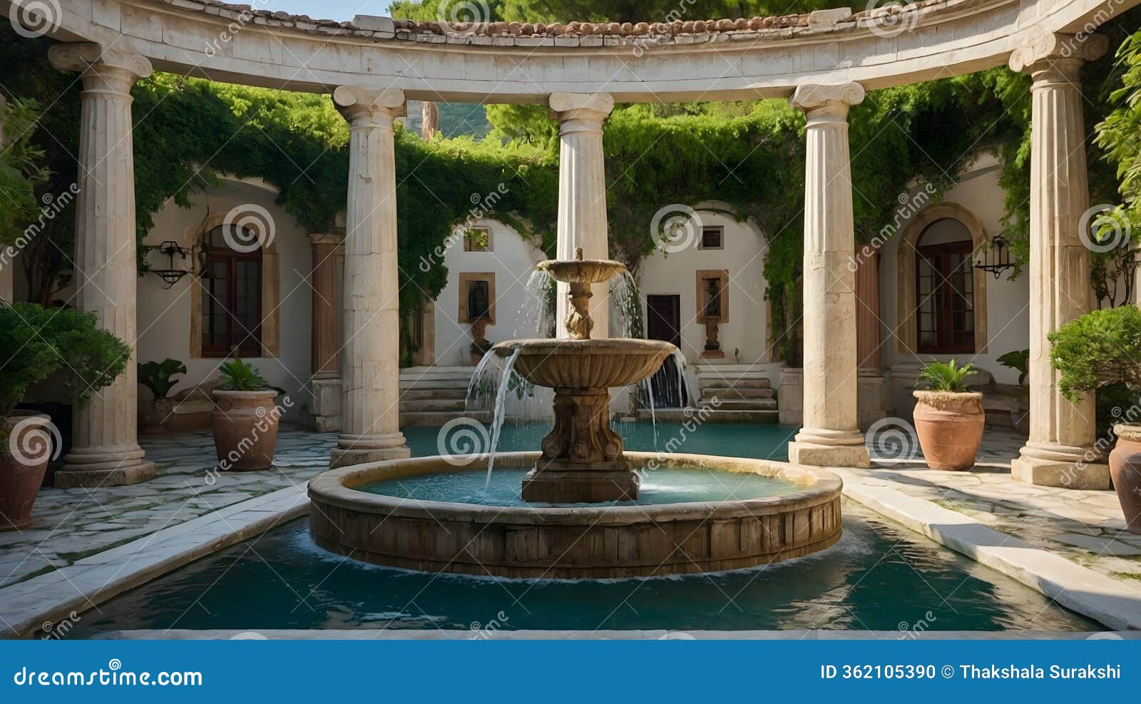 Courtyard With Columns And Swimming Pool Stock Illustration ...