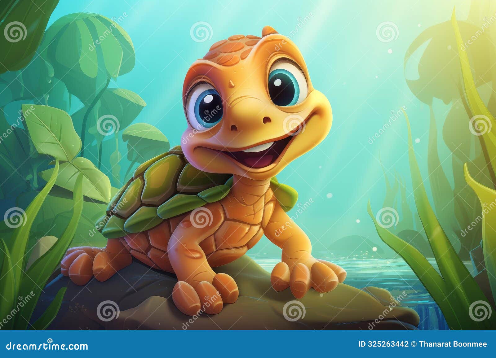 Smiling Turtle Animal Head Wearing A Straw Hat. Carton Emoticon. Doodle ...