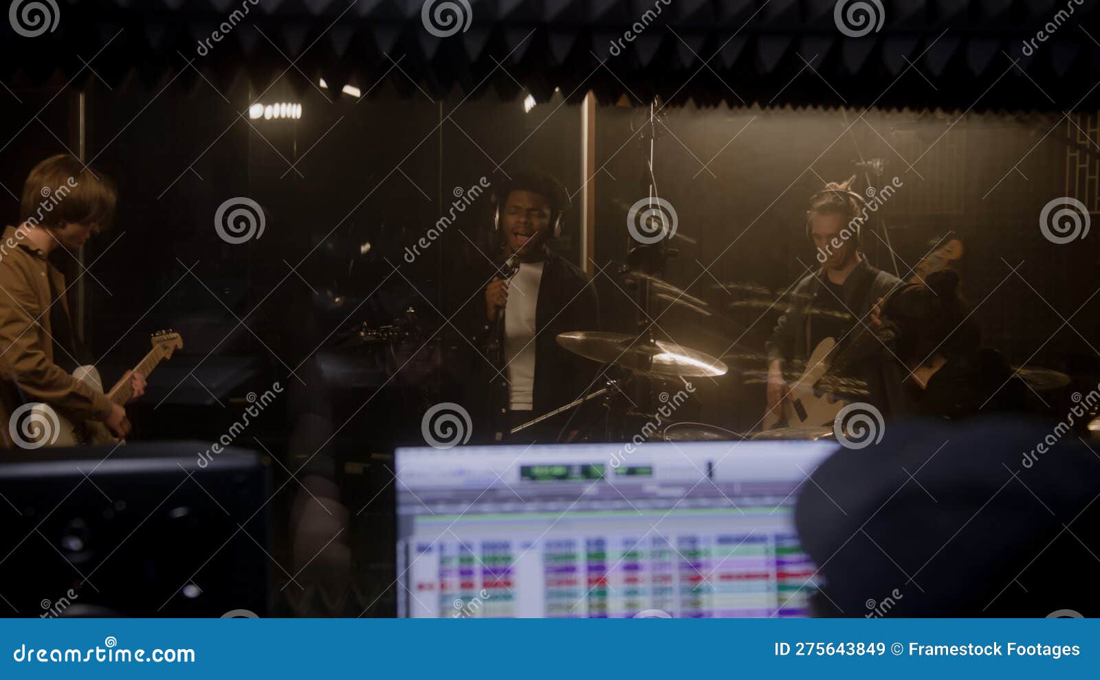 Experienced Audio Engineer Looks at Musicians Work Stock Image - Image ...