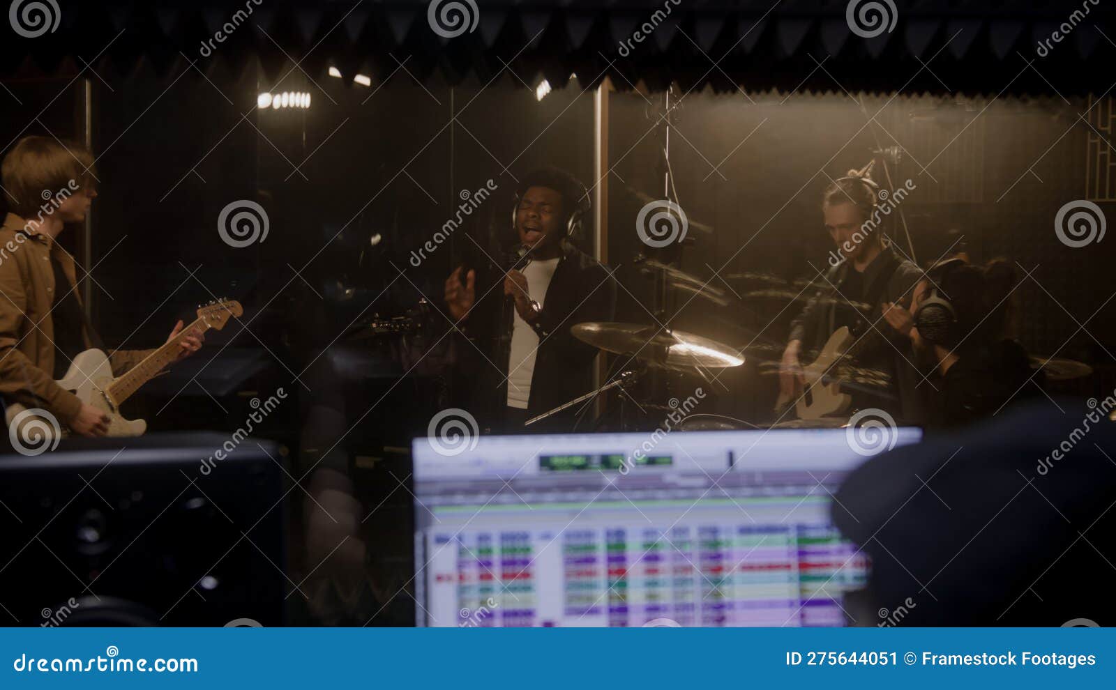 Experienced Audio Engineer Looks at Musicians Work Stock Image - Image ...
