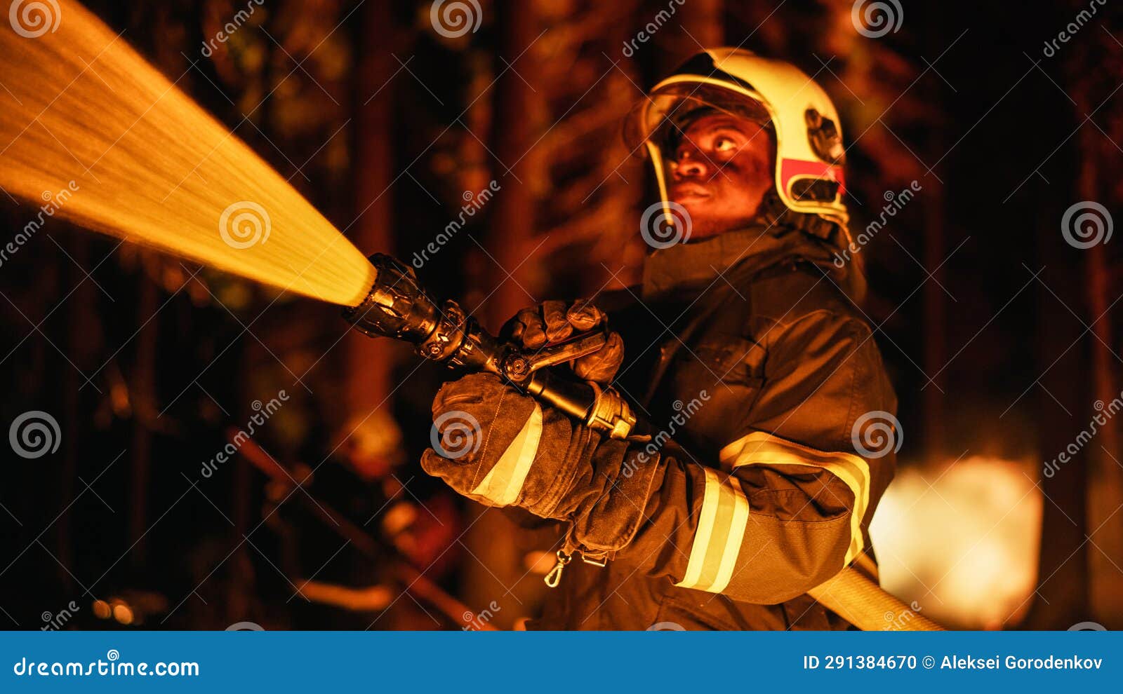 Experienced Back Firefighter Extinguishing a Wildland Fire Deep in a ...