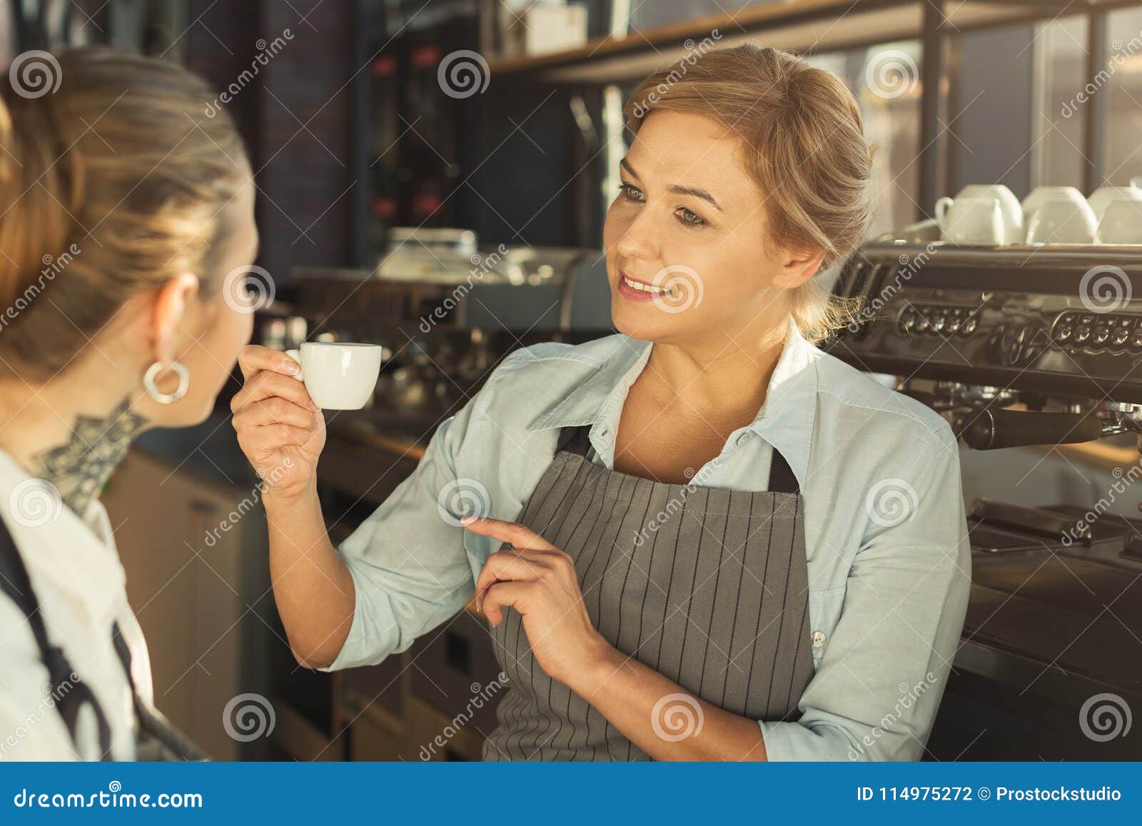 Experienced Barista and Her Student Sharing Experiences Stock Photo ...