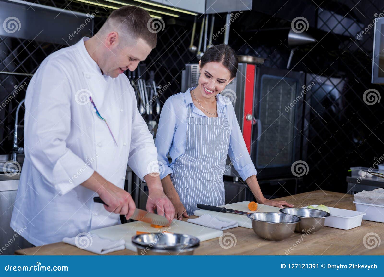Experienced Cook Teaching How To Cook Delicious Dishes Stock Image ...