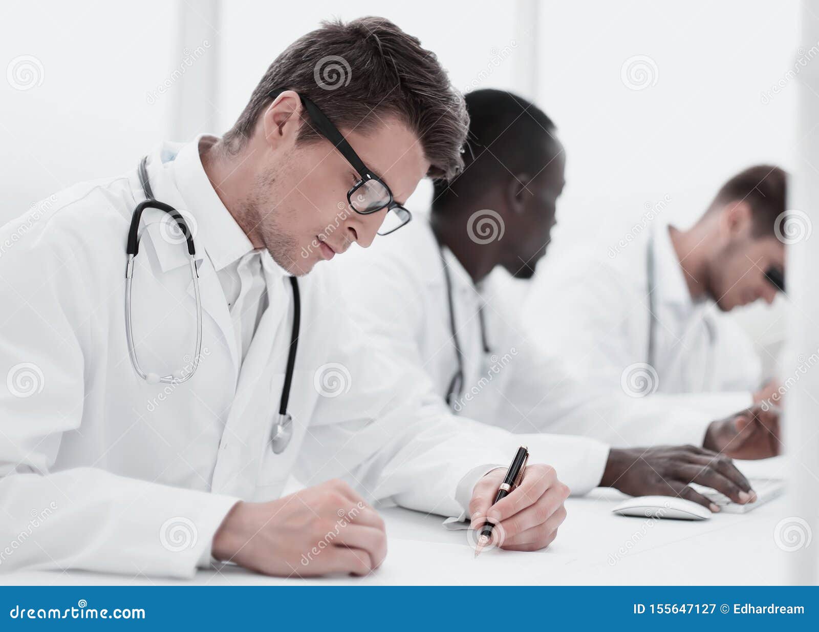 Experienced Doctor Sitting at the Laboratory Table Stock Image - Image ...