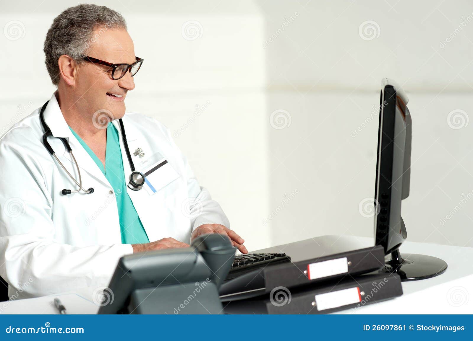 Experienced Doctor Working on Computer Stock Image - Image of ...