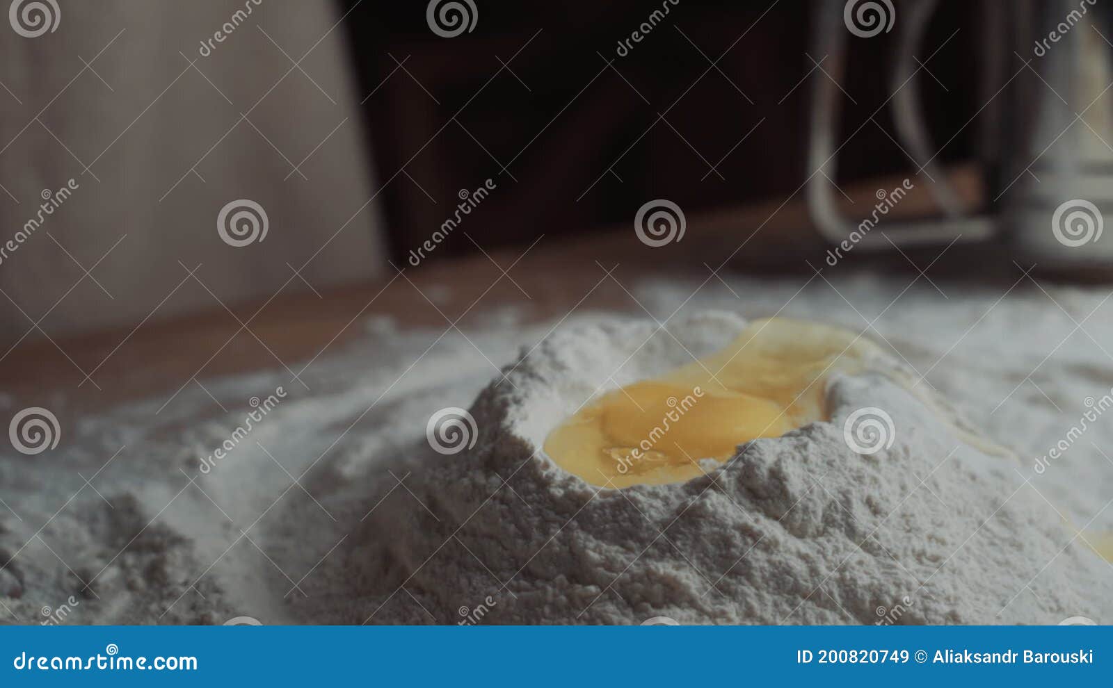 Experienced Female Chef Cracking an Egg into Flour To Make Bread. Hands ...