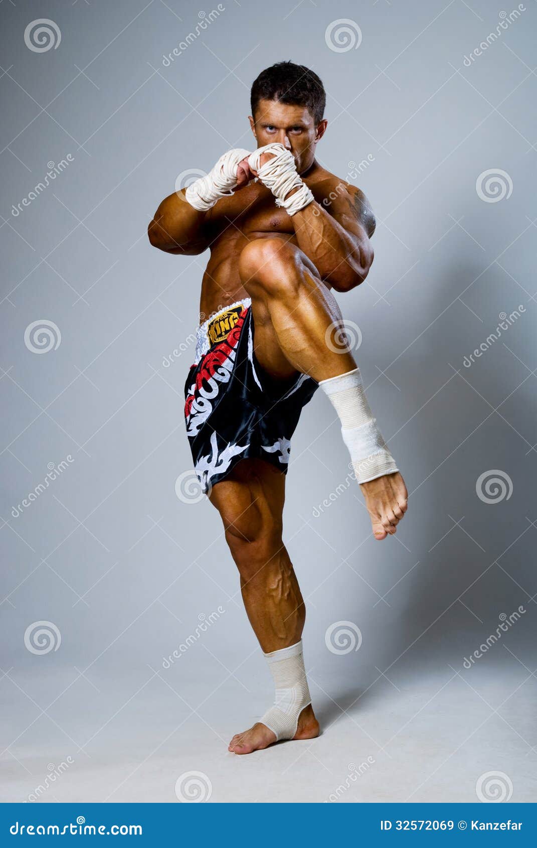 An Experienced Fighter Kickboxer Kick. Stock Image - Image of caucasian ...