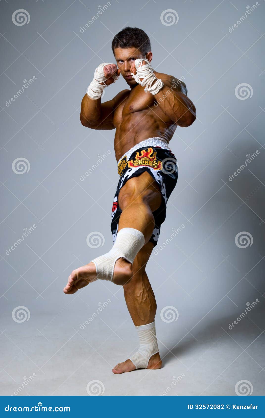 An Experienced Fighter Kickboxer with a Raised Foot Stock Photo - Image ...