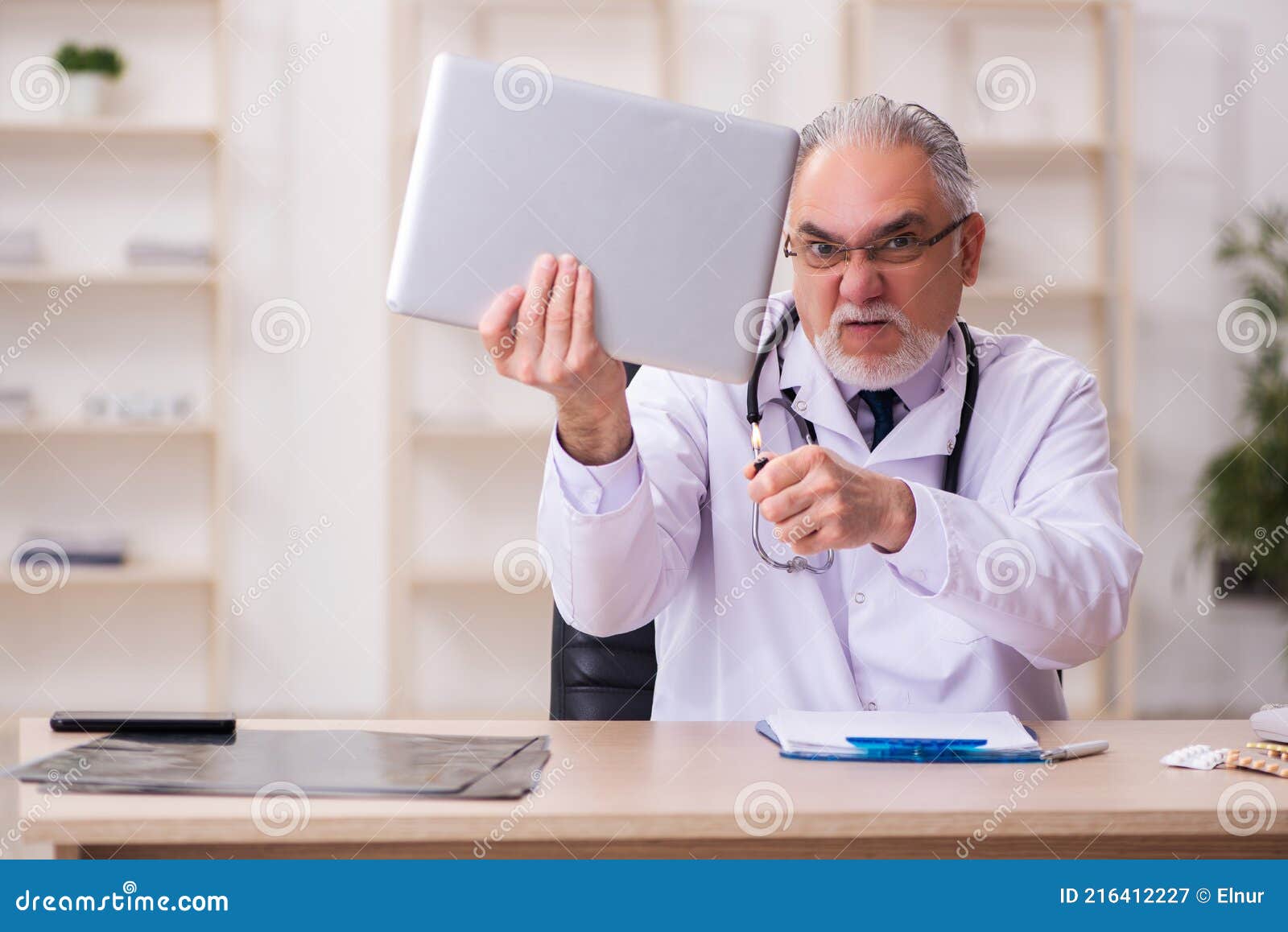 Doctor And Unhappy Patient At Hospital Or Medical Clinic Stock Photo ...
