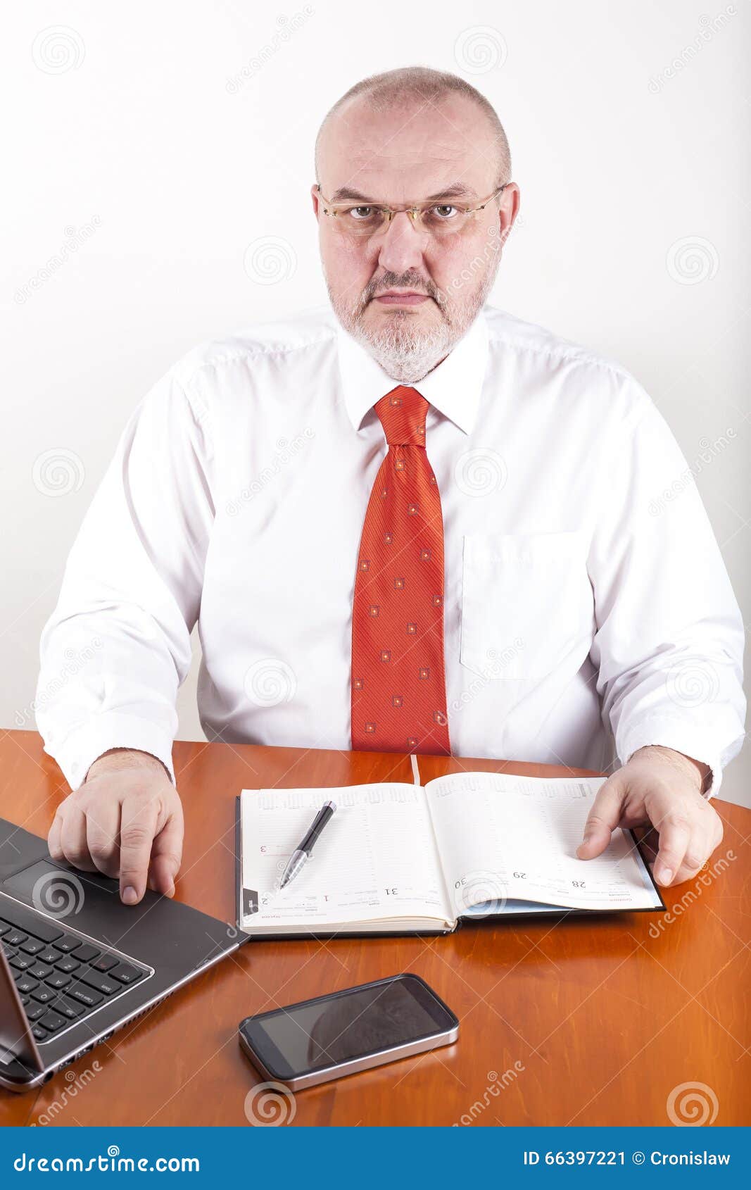Experienced Office Boss by the Desk. Stock Image - Image of smartphone ...