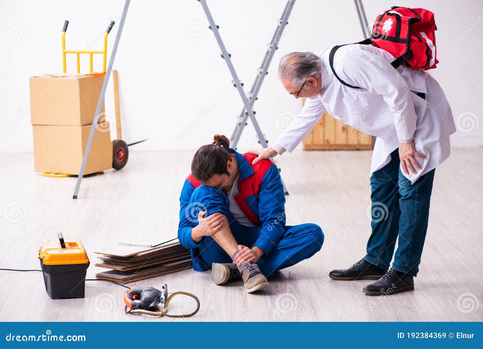 Experienced Paramedic Helping Workman Bitten by Snake Stock Image ...
