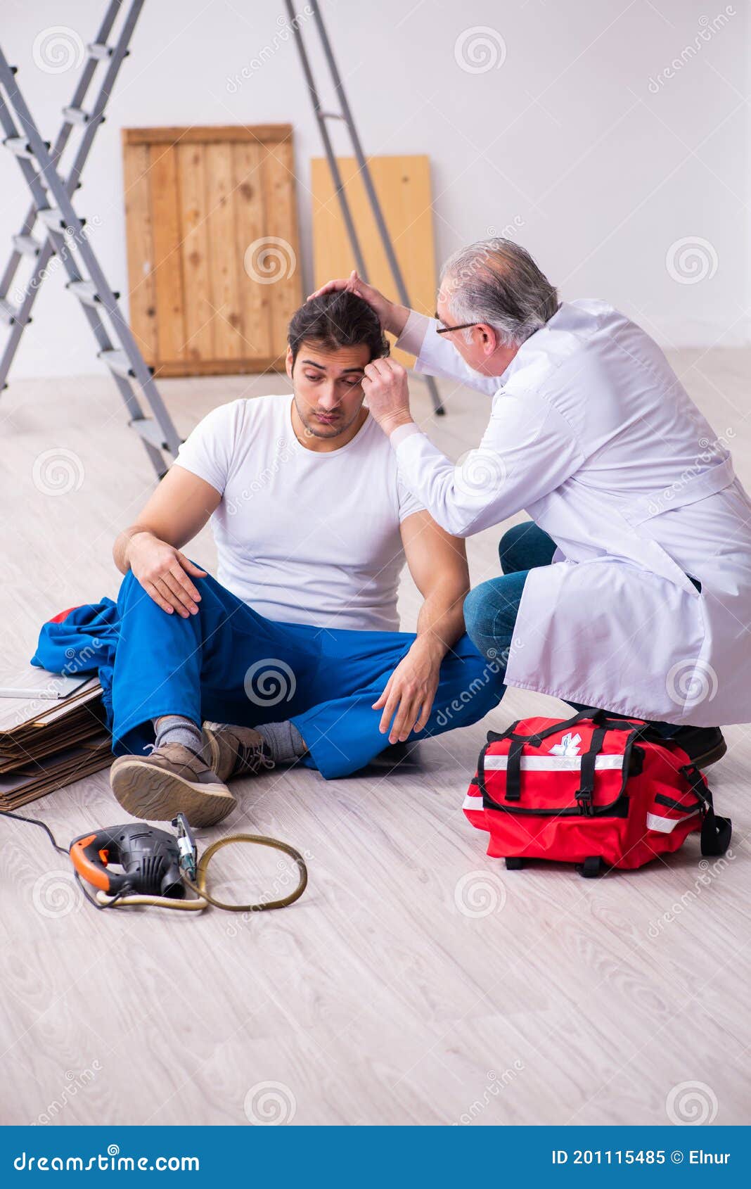Experienced Paramedic Helping Workman Bitten by Snake Stock Image ...