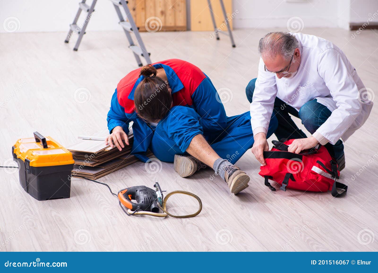 Experienced Paramedic Helping Workman Bitten by Snake Stock Image ...