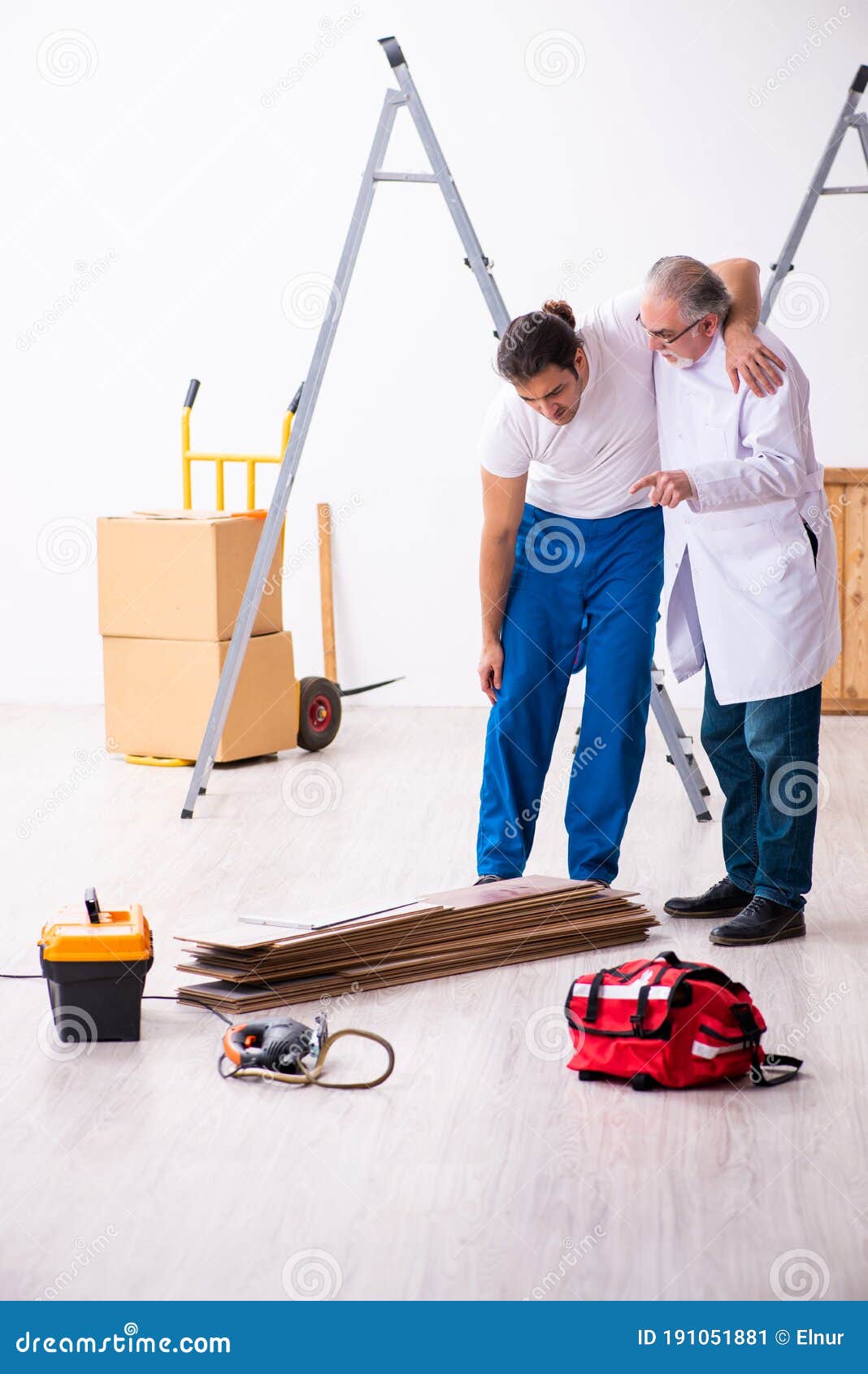 Experienced Paramedic Helping Workman Bitten by Snake Stock Image ...