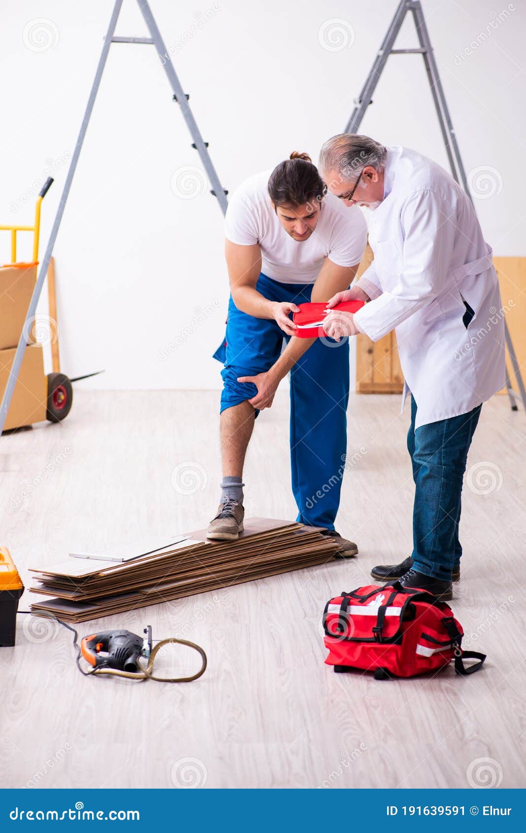 Experienced Paramedic Helping Workman Bitten by Snake Stock Image ...