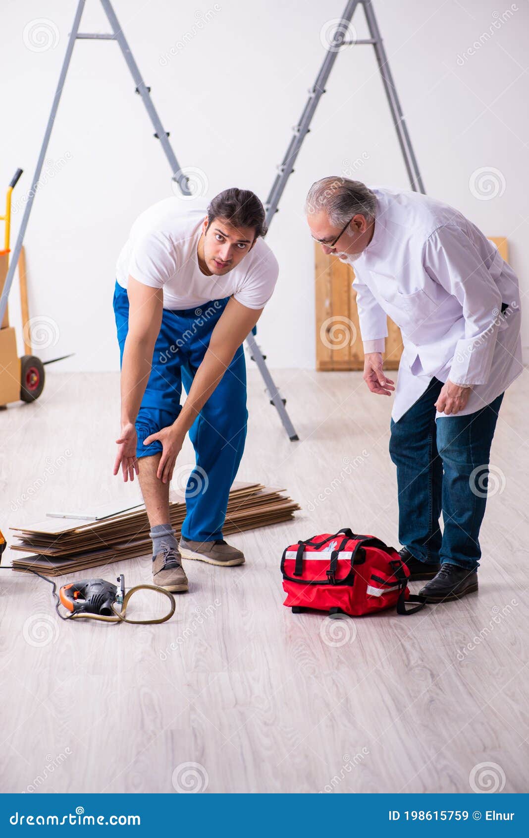 Experienced Paramedic Helping Workman Bitten by Snake Stock Image ...
