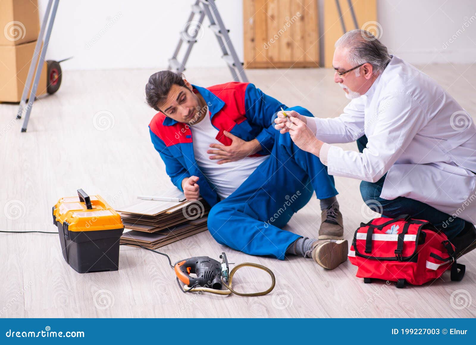 Experienced Paramedic Helping Workman Bitten by Snake Stock Image ...