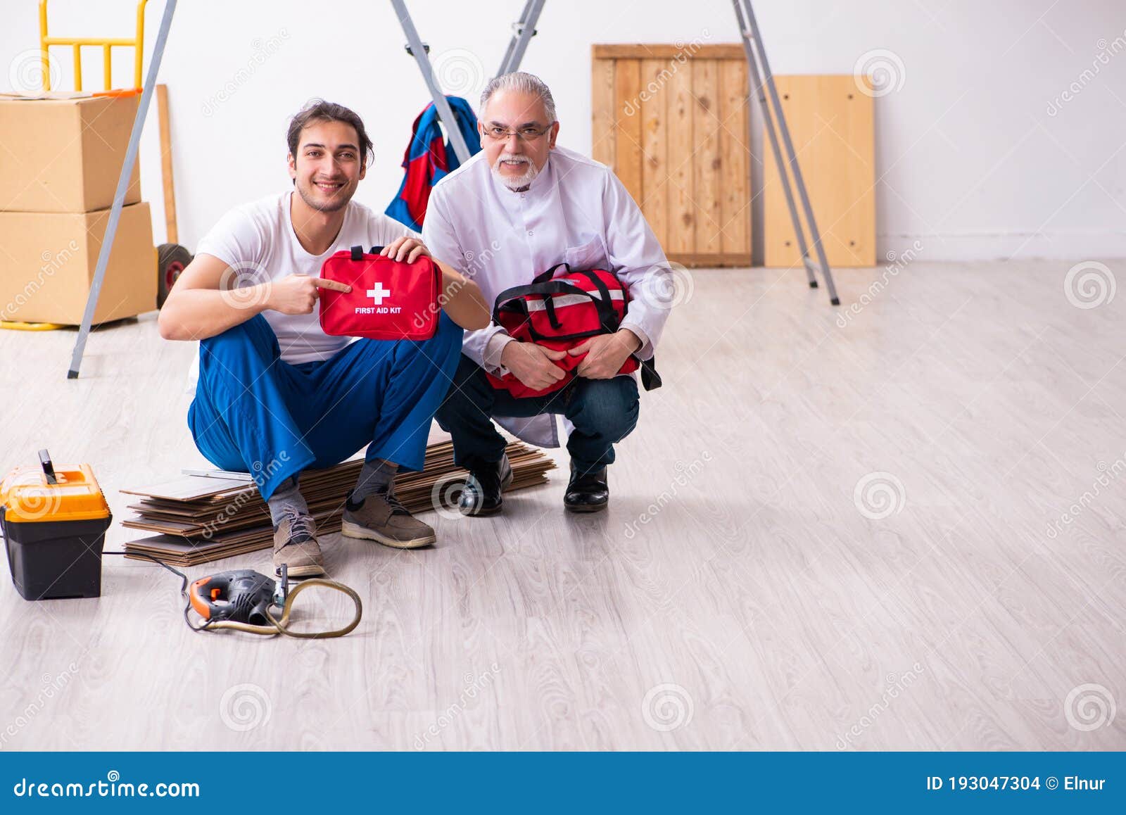 Experienced Paramedic Helping Workman Bitten by Snake Stock Photo ...