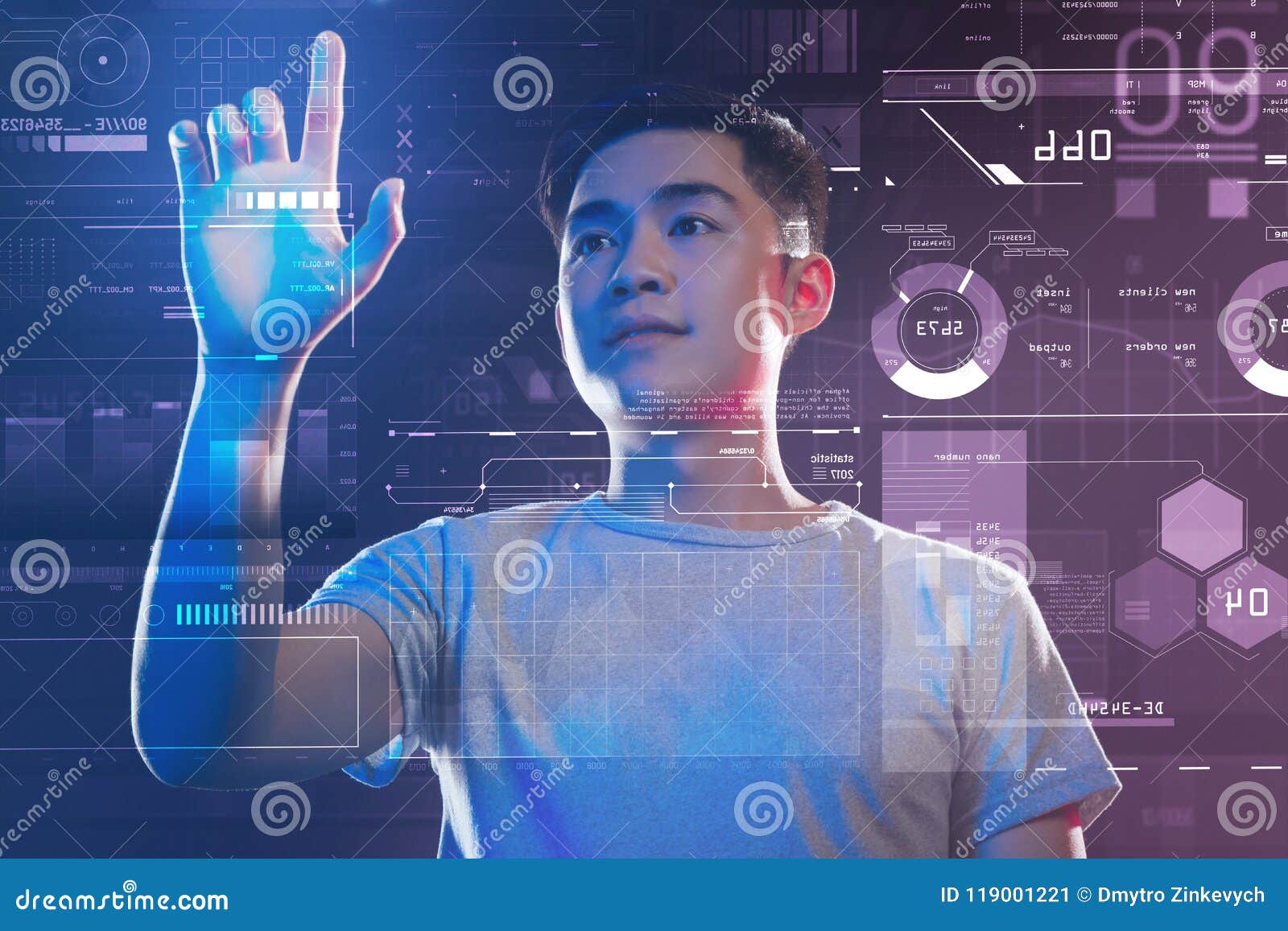 Experienced Programmer Working in His Modern Office and Touching a Device Stock Image - Image of ...