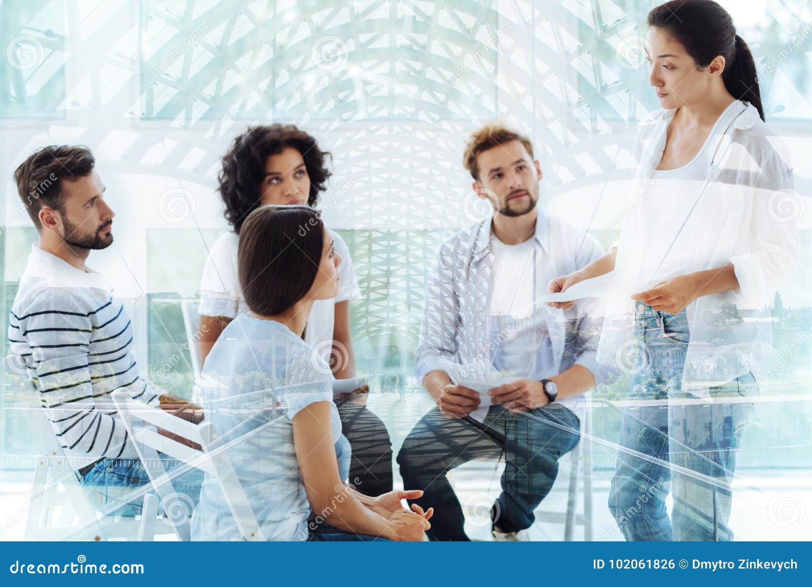 Experienced Psychologist Talking with Clients Stock Photo - Image of ...