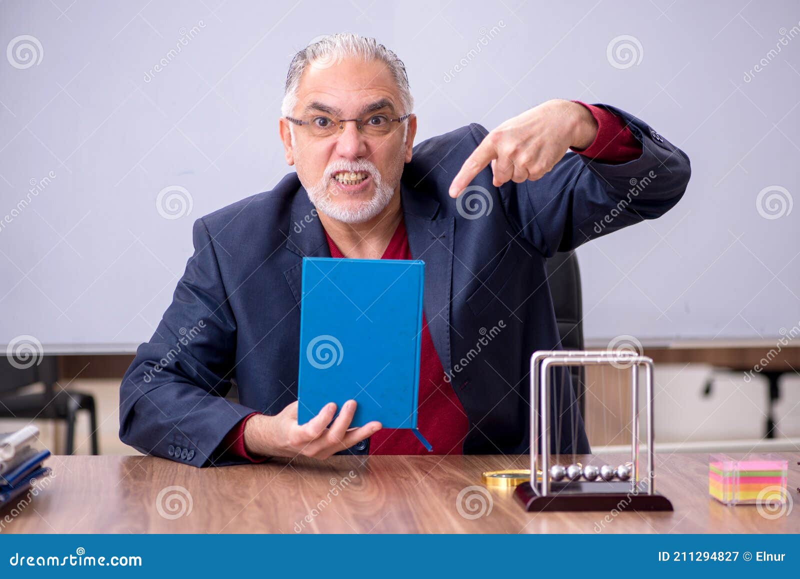 Old Teacher Physicist Sitting in the Classroom Stock Image - Image of ...