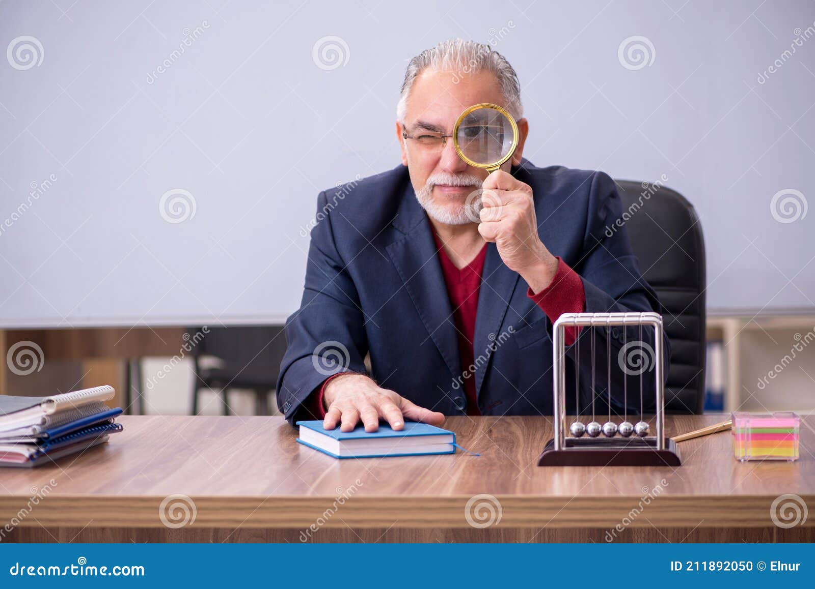 Old Teacher Physicist Sitting in the Classroom Stock Photo - Image of ...