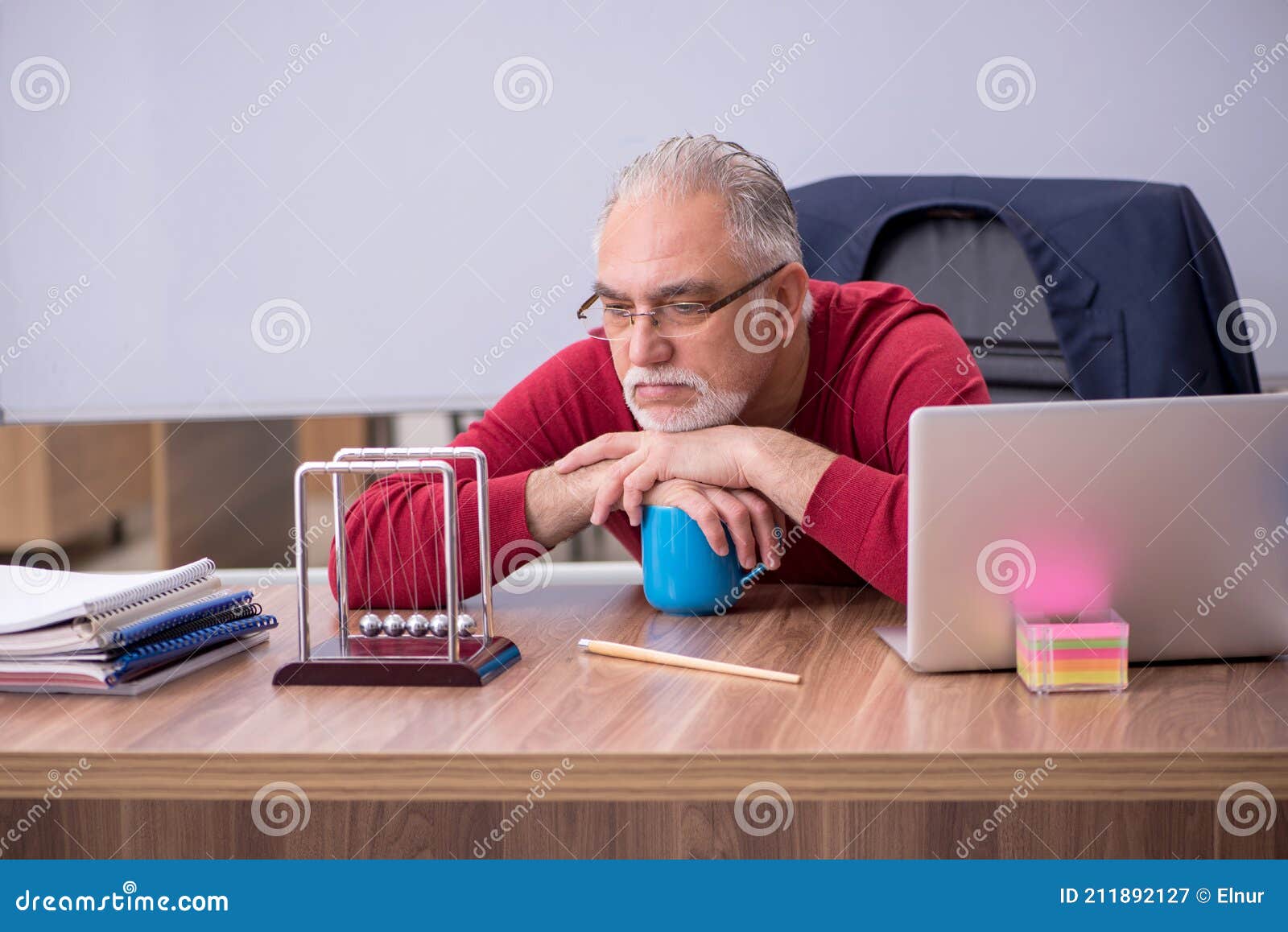 Old Teacher Physicist Sitting in the Classroom Stock Image - Image of ...