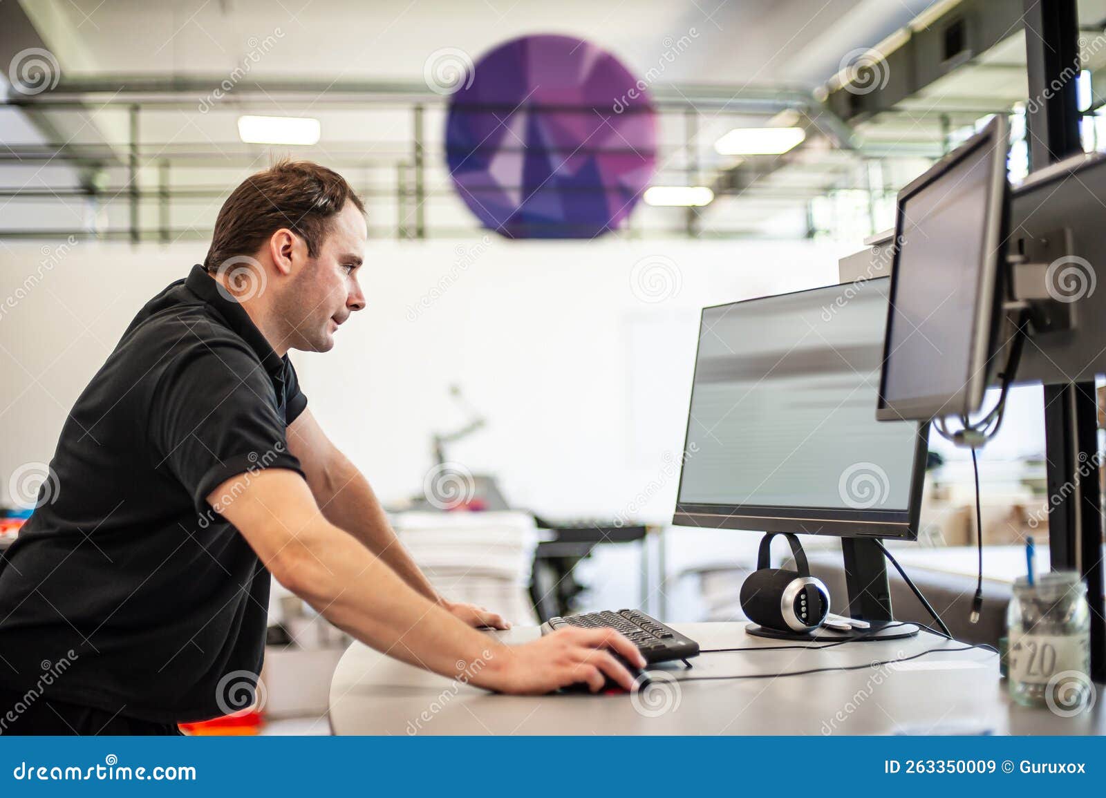 Operator Works on a Computer for Printer in Printing House Stock Image ...