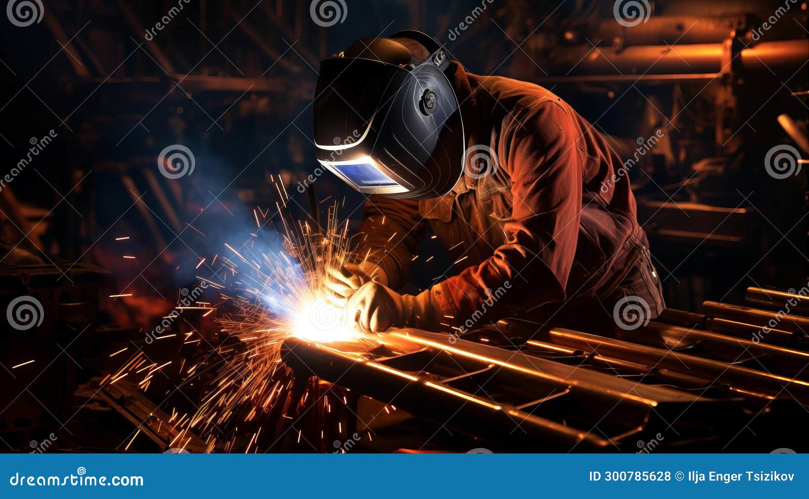 Experienced Worker Engaged in the Process of Arc Welding Using an ...