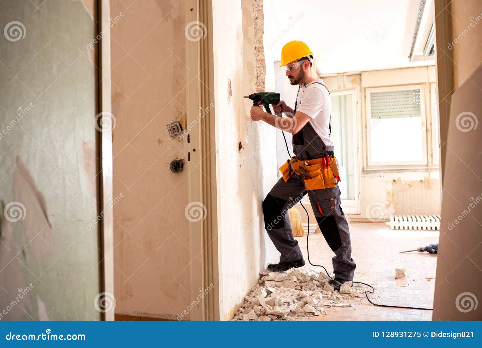 Experienced Worker Using Hammer Drill Stock Image - Image of insurance ...