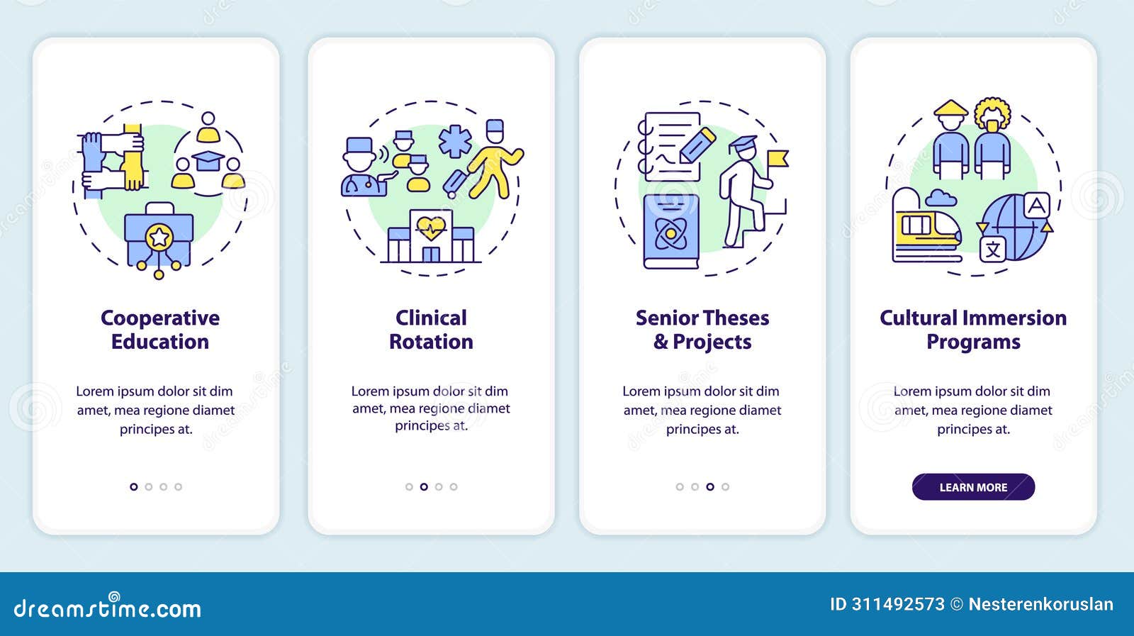 Experiential Education Types Onboarding Mobile App Screen Stock Vector ...